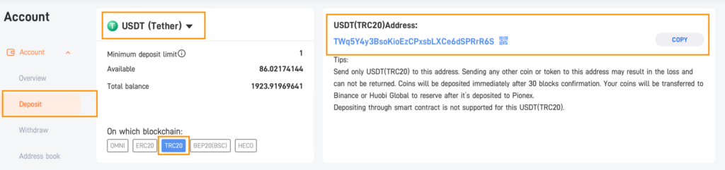 How do I deposit to my Pionex account? - Pionex Trading Bot