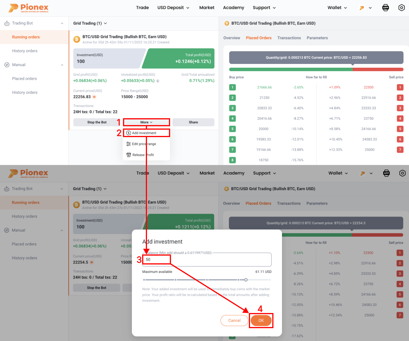 How do I add funds to the running grid bot? - Pionex Trading Bot